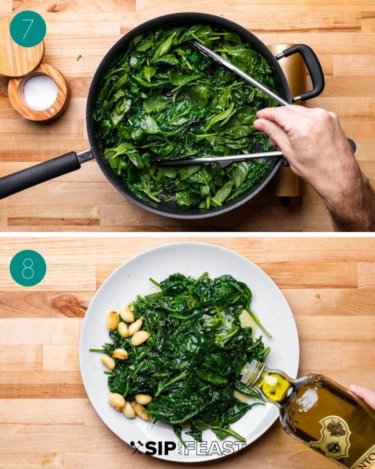 Sauteed Spinach with Garlic - Quick And Easy Side - Sip and Feast