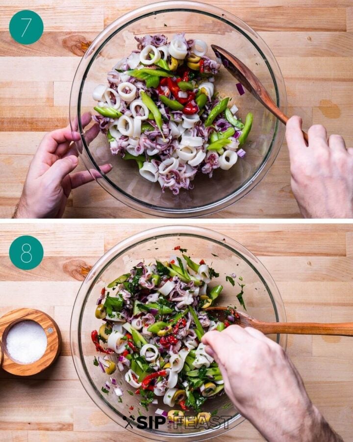 Italian Calamari Salad - Easiest Seven Fishes Appetizer - Sip and Feast