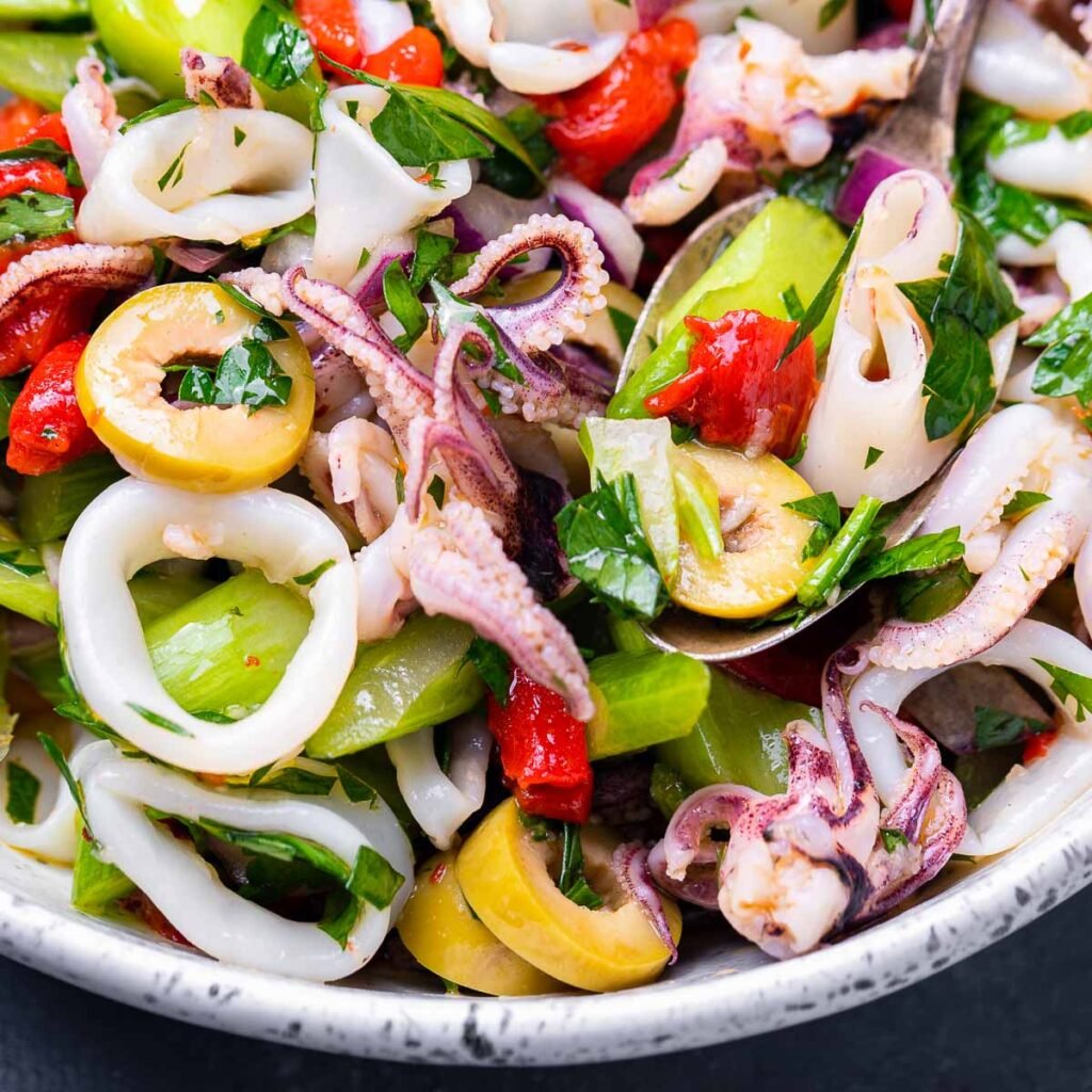 Italian Calamari Salad - Easiest Seven Fishes Appetizer - Sip and Feast
