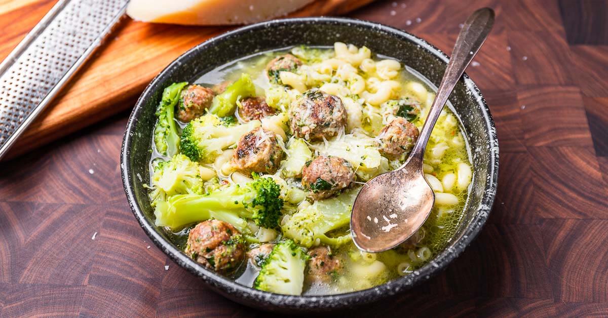 Macaroni and Broccoli with Tiny Meatballs - Sip and Feast
