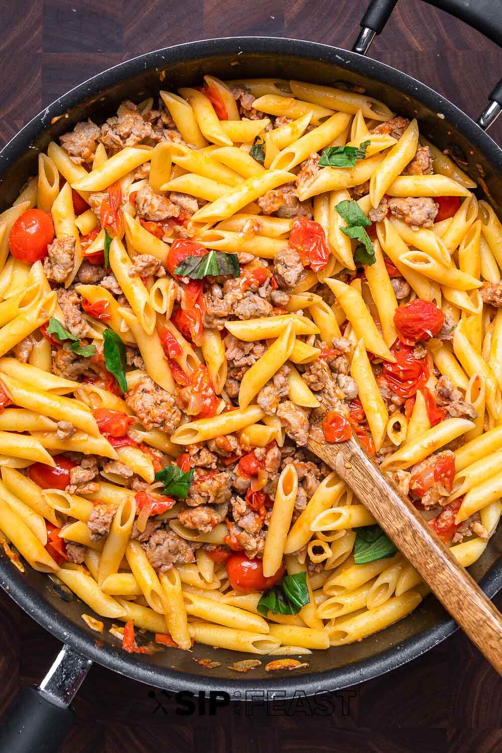 Sausage Cherry Tomato Pasta - Sip and Feast