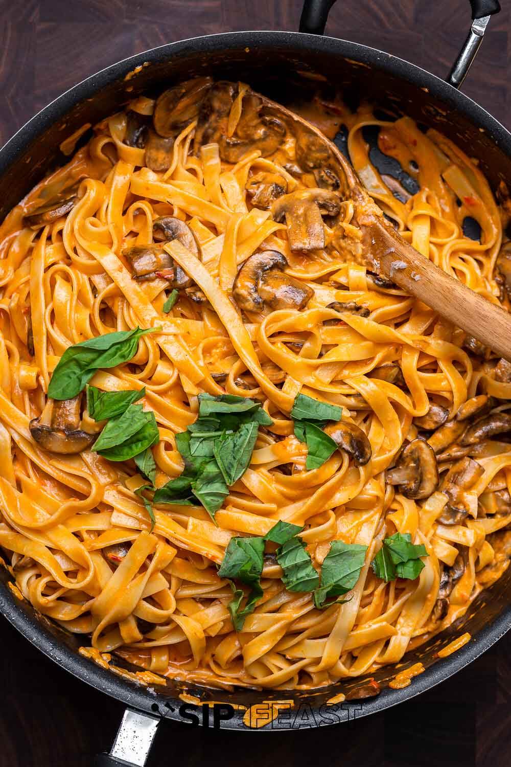 Spicy Creamy Mushroom Pasta - Sip and Feast