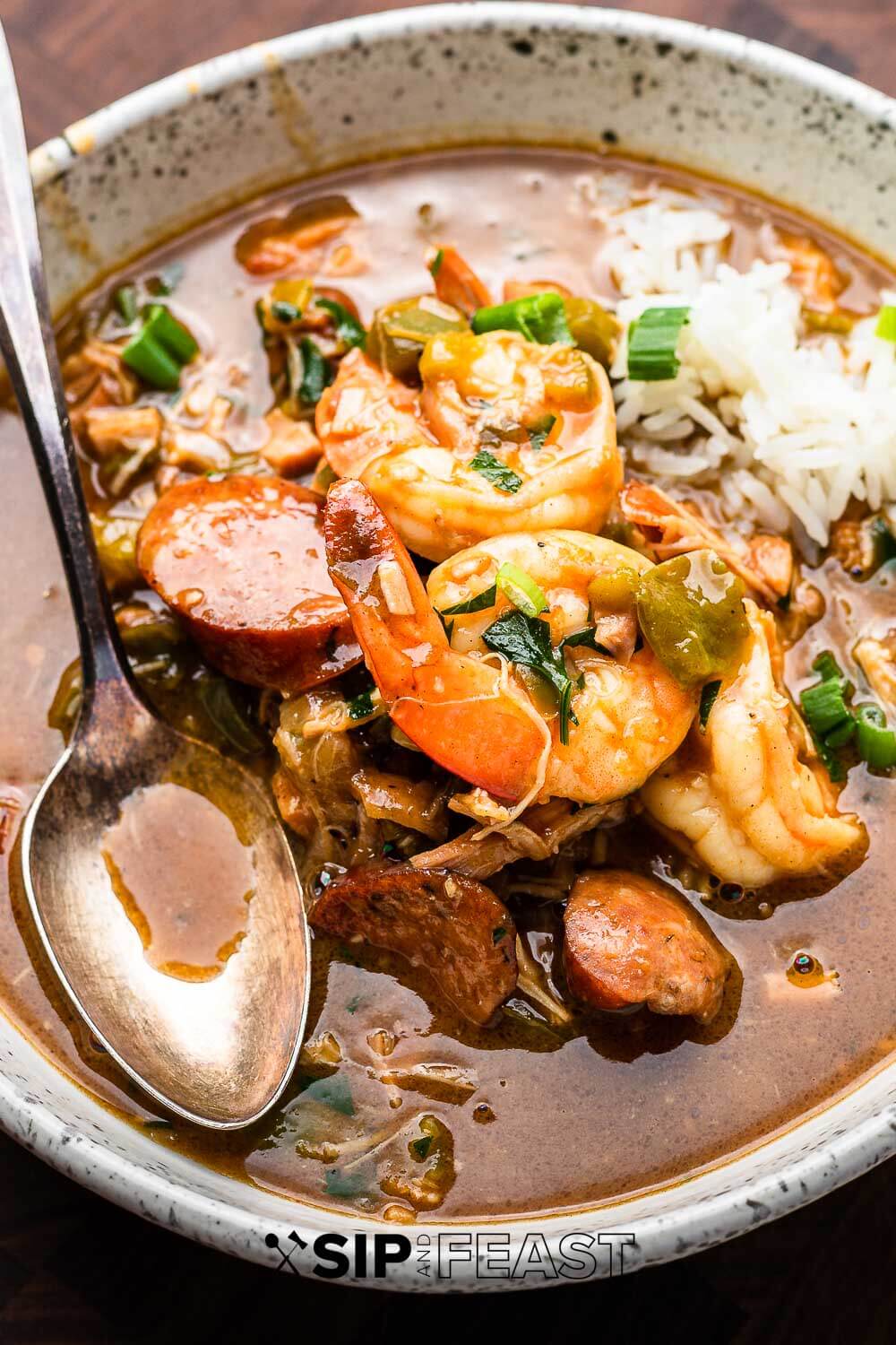 Chicken, Sausage, and Shrimp Gumbo - Sip and Feast