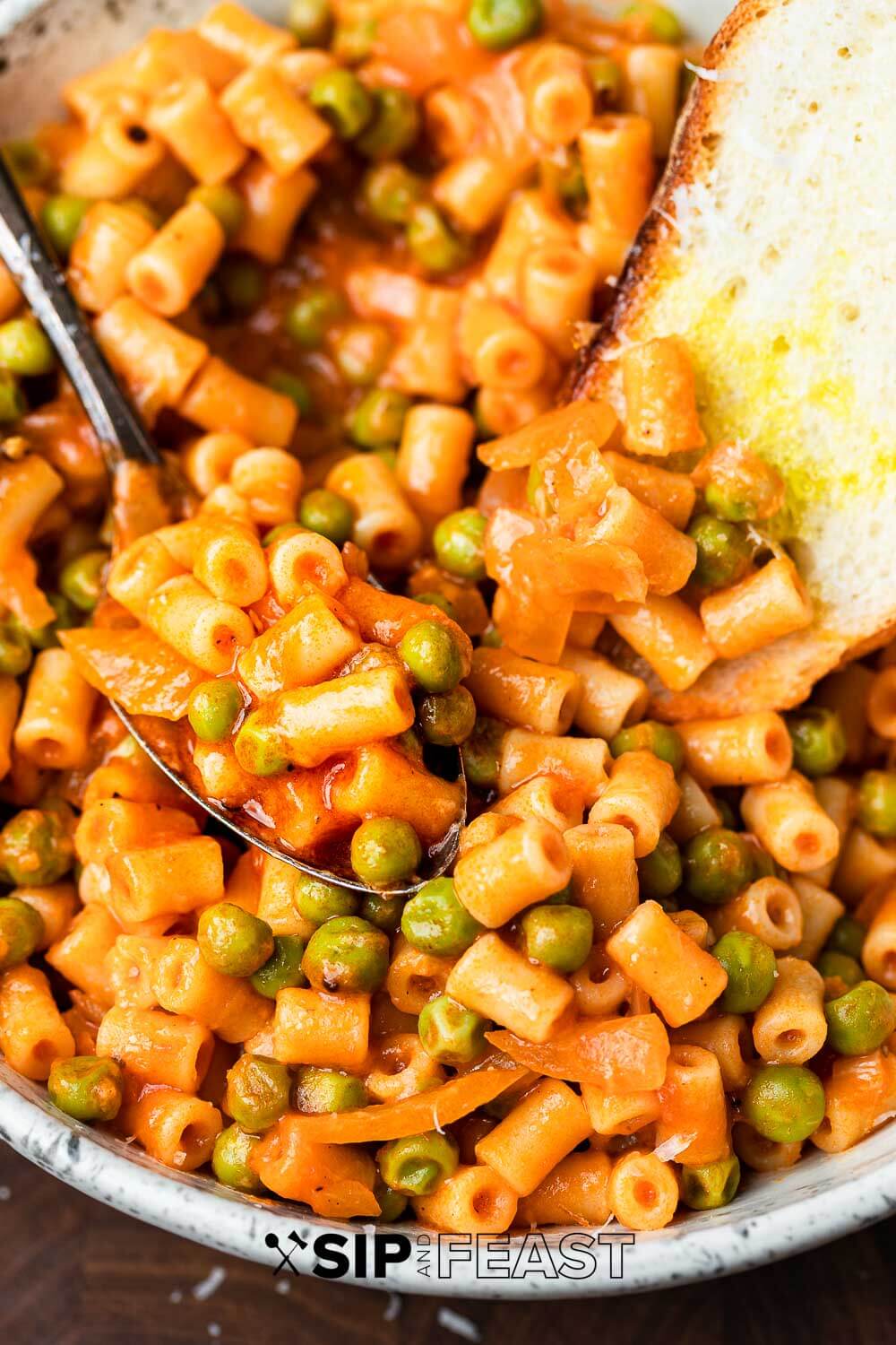 Pasta and Peas in Red Sauce - Sip and Feast