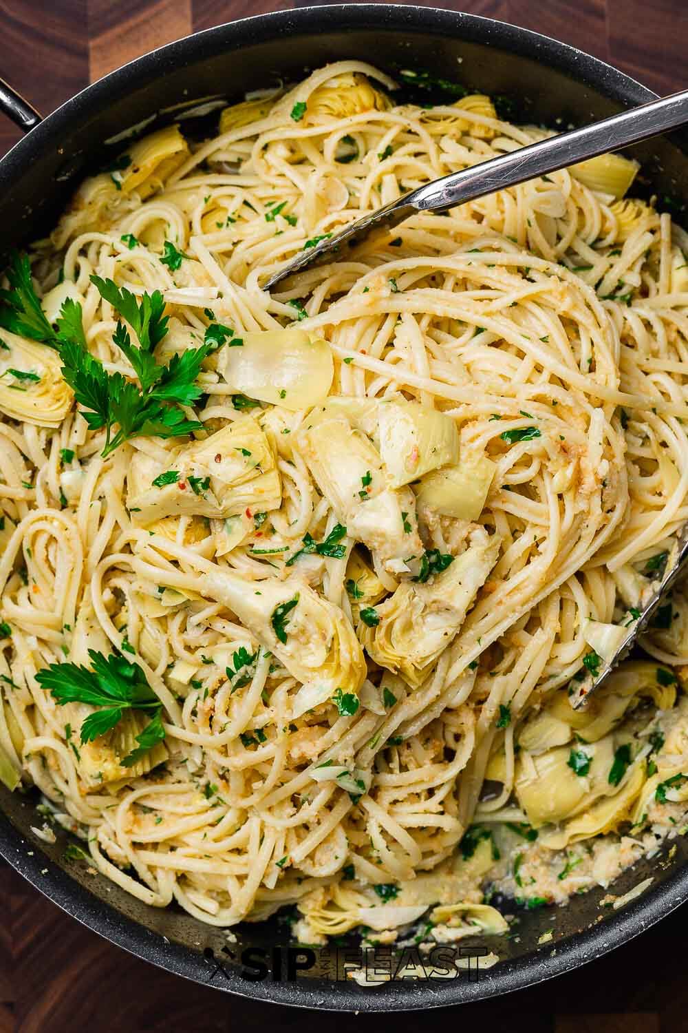 Pasta with Artichokes and Breadcrumbs - Sip and Feast
