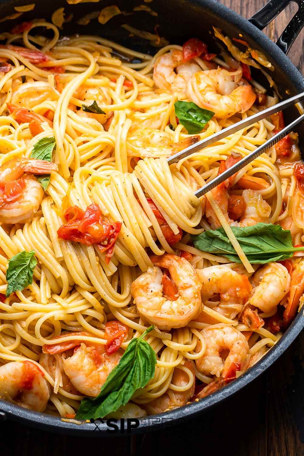 Shrimp Tomato Basil Pasta - Sip and Feast