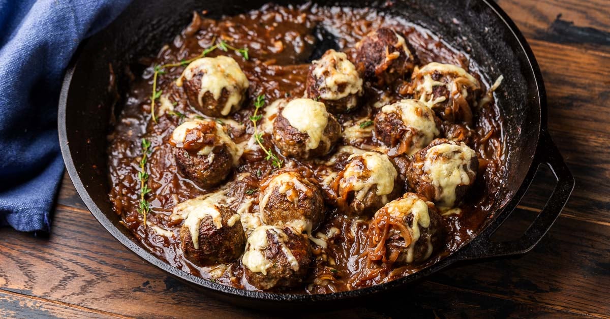 French Onion Meatballs - Sip and Feast