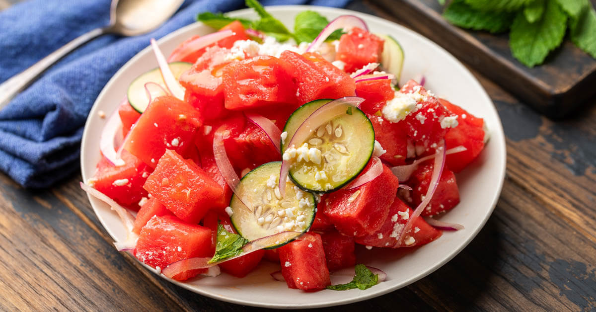 Watermelon Feta Salad with Cucumber and Mint - Sip and Feast