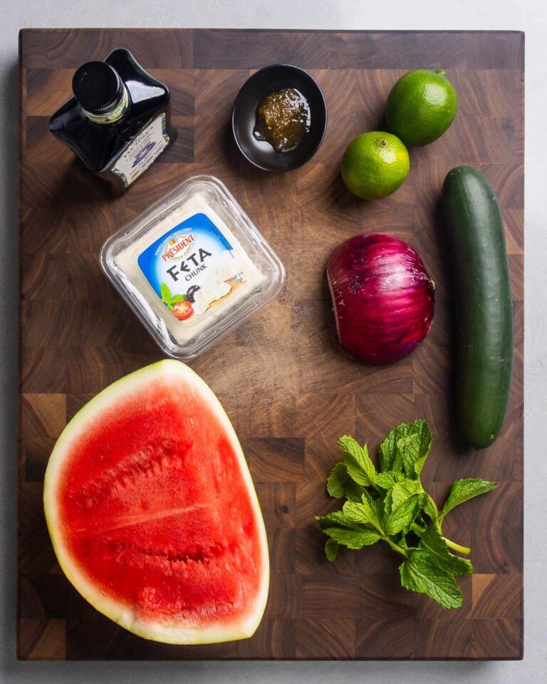 Watermelon Feta Salad with Cucumber and Mint - Sip and Feast