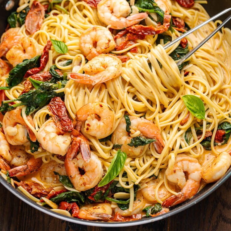 Creamy Sun Dried Tomato Shrimp Pasta - Sip and Feast