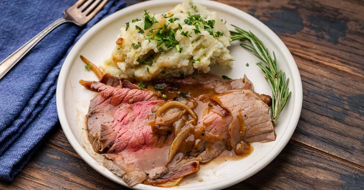 Beef Top Round Roast with Onion Gravy - Sip and Feast