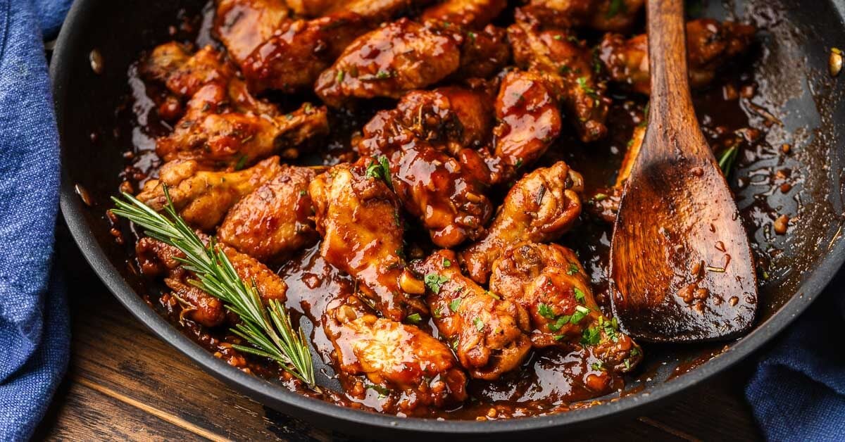 Balsamic Braised Chicken Wings - Sip and Feast