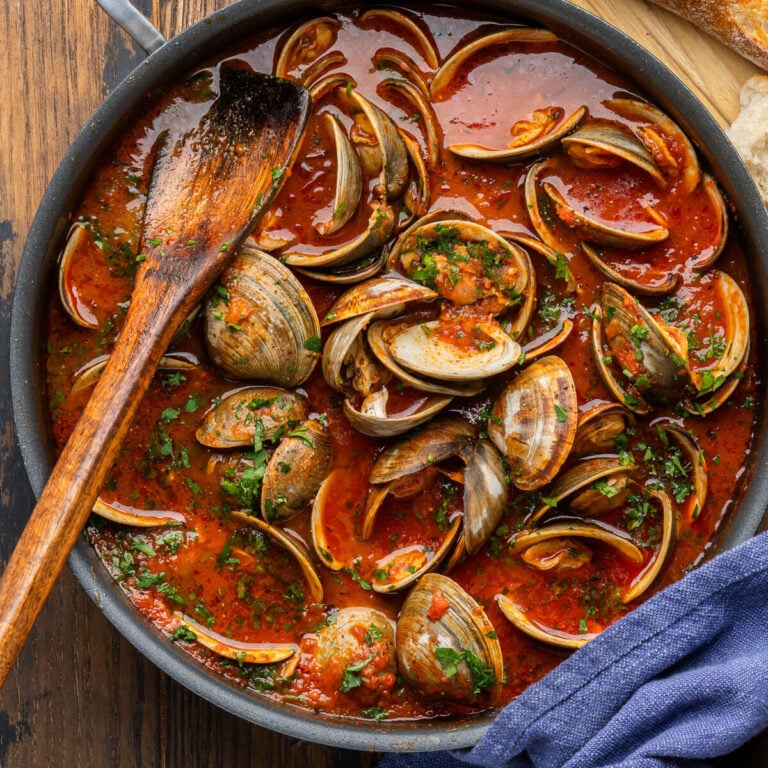Clams with Garlicky Red Sauce - Sip and Feast