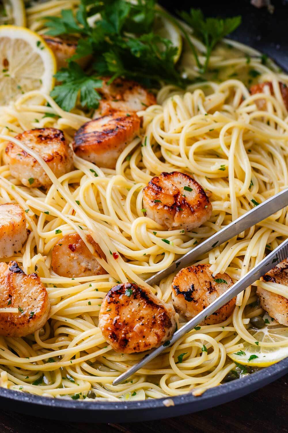 Lemon Garlic Scallop Pasta - Sip and Feast