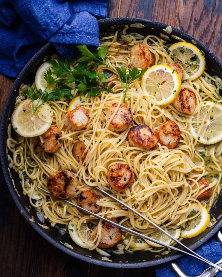 Lemon Garlic Scallop Pasta - Sip and Feast