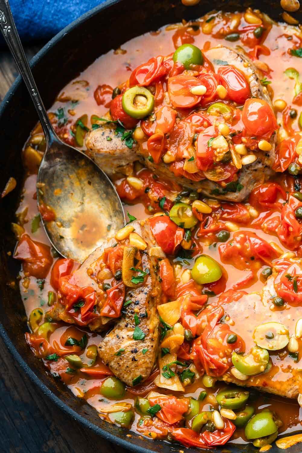 Sicilian-Style Tuna with Olives and Capers - Sip and Feast