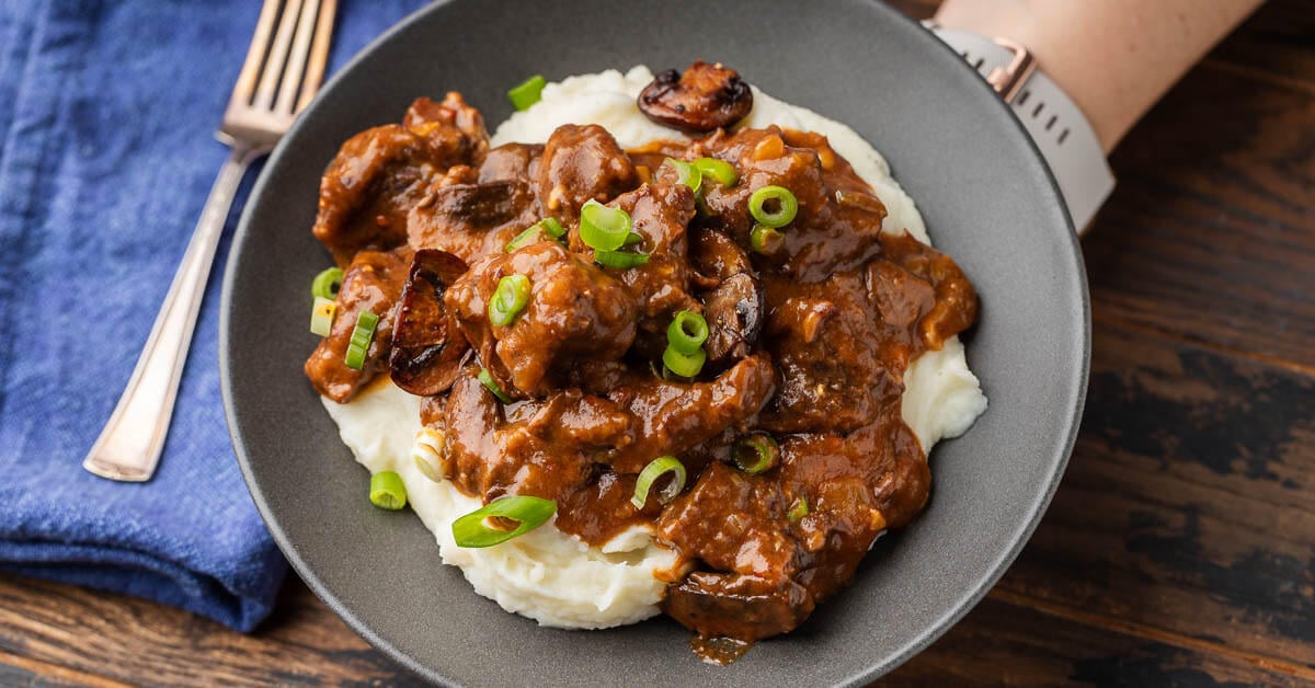 Smothered Beef Tips - Sweet and Tangy - Sip and Feast