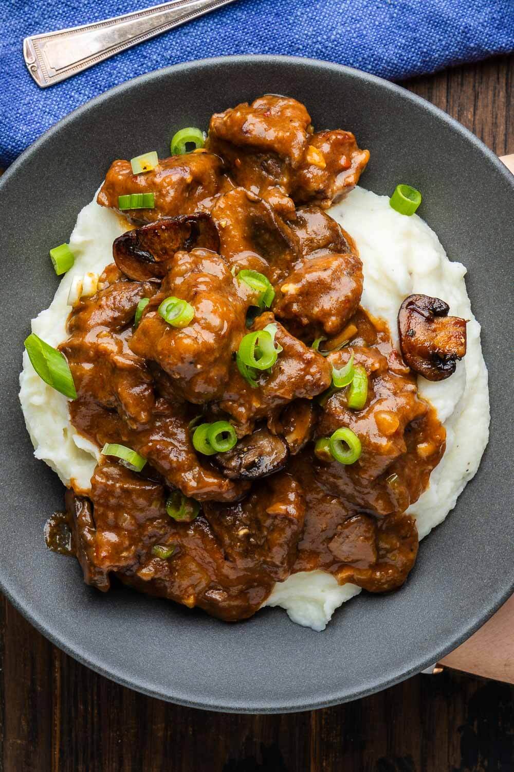 Smothered Beef Tips - Sweet and Tangy - Sip and Feast