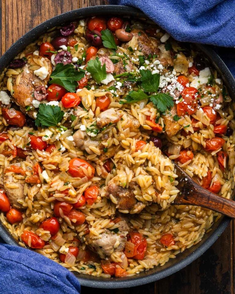 Easy Mediterranean Chicken and Orzo - Sip and Feast