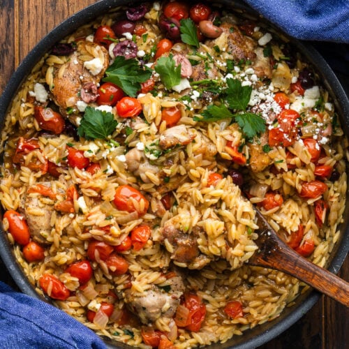 Easy Mediterranean Chicken and Orzo - Sip and Feast