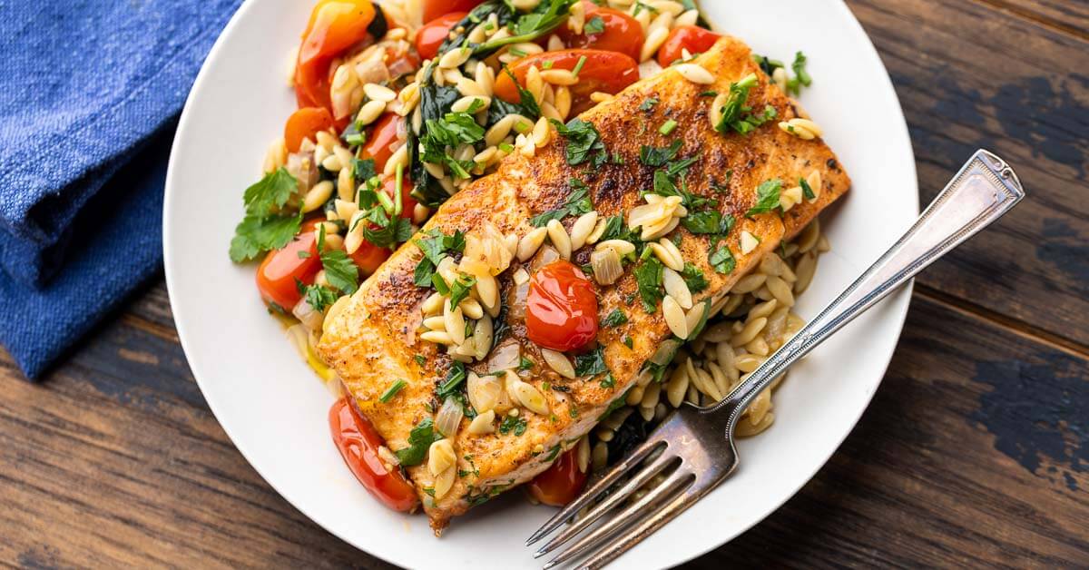 One Pan Salmon and Spinach Orzo