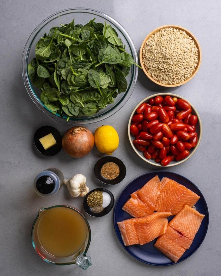 One Pan Salmon and Spinach Orzo