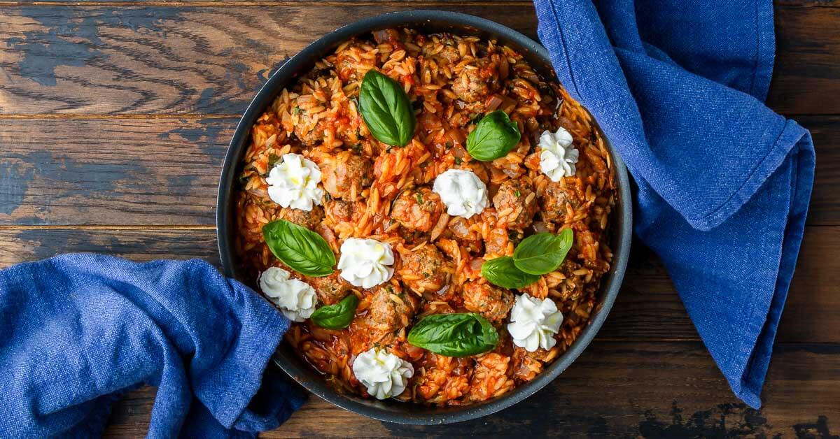 One Pot Italian Meatballs and Orzo