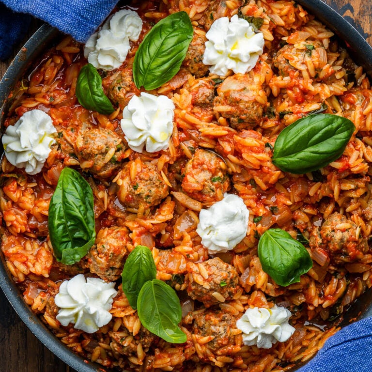 One Pot Italian Meatballs and Orzo