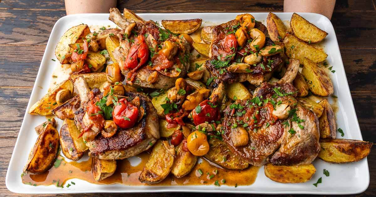 Pork Chops with Potatoes and Peppadew Peppers