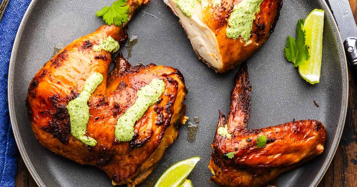 Peruvian Chicken with Green Sauce - Pollo ala Brasa con Aji Verde
